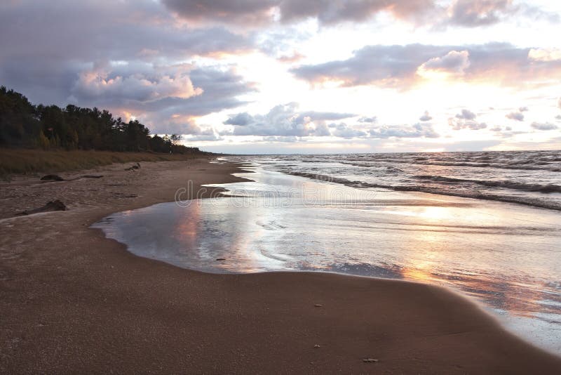 Lake Huron Beach after a Storm Stock Image - Image of orange, nature ...