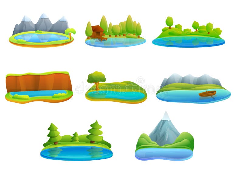 Lake Icons Set, Cartoon Style Stock Vector - Illustration of ...