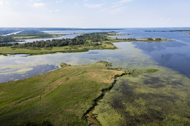 Lake Landscape, Bird`s Eye View of the Lake, Photo from a Drone Stock ...