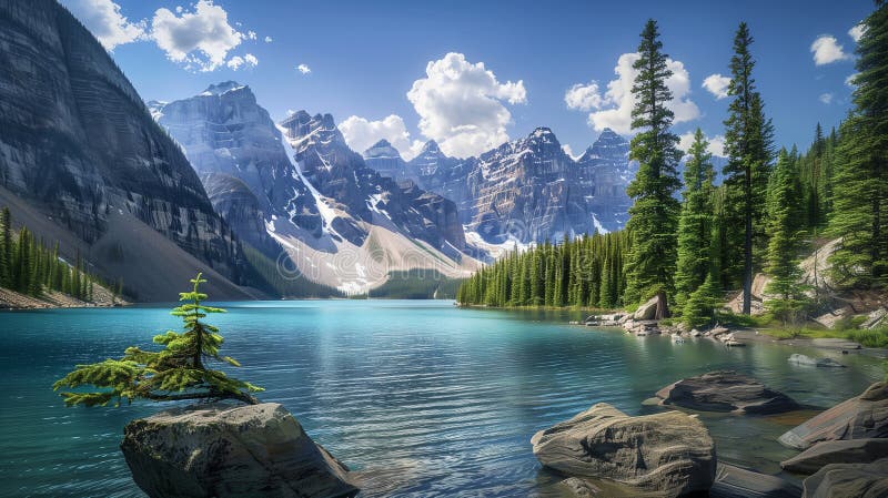 Lake landscape in Canada stock illustration. Illustration of flow ...