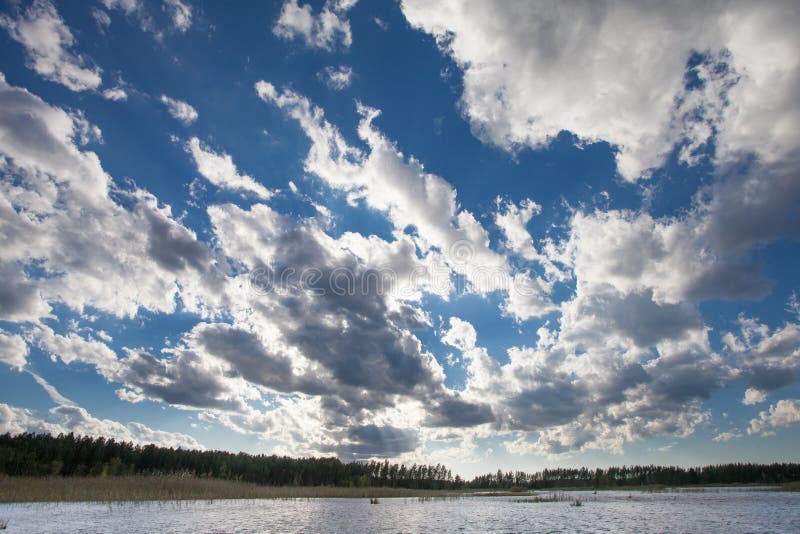 The Lake Landscape with Waves in Autumn and Blue Sky with Clouds in ...