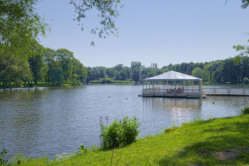 Lake with leisure pier stock photo. Image of river, pier - 50755902