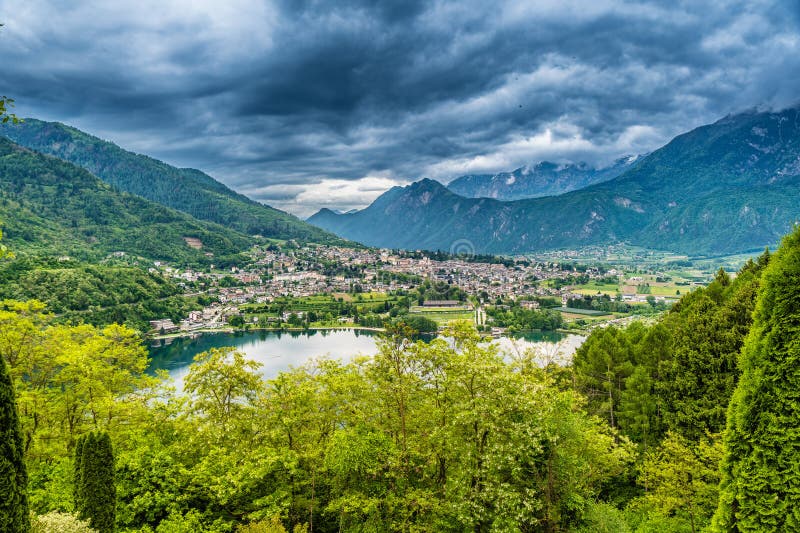 Lake Levico with City Levico Terme in Italy Stock Image - Image of ...