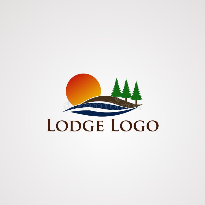 Lake Logo Vector with Smooth Wave and Tree Pine, Element, Template, and ...