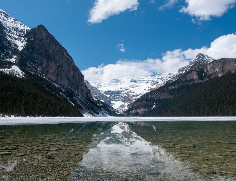 Lake Louise with Ice, Alberta, Canada Stock Photo - Image of range ...