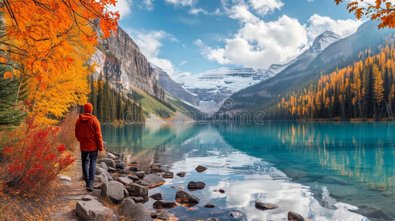 Lake Louise Alberta among the Mountains. Stock Illustration ...