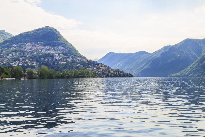 Lake Lugano on a Foggy Spring Morning Stock Photo - Image of cloudy ...