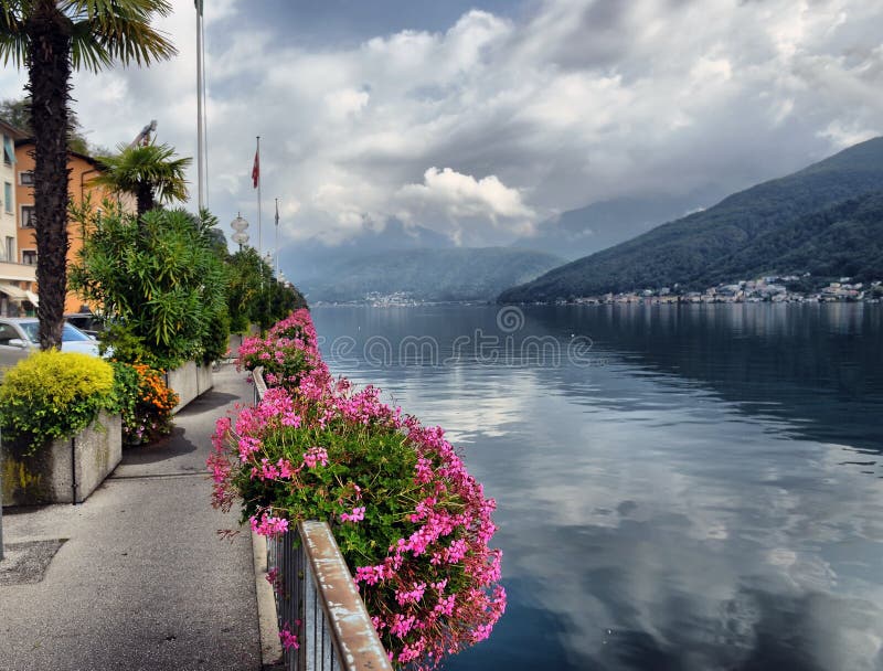 Lugano Switzerland Landscape of Lake and Garden Stock Image - Image of ...