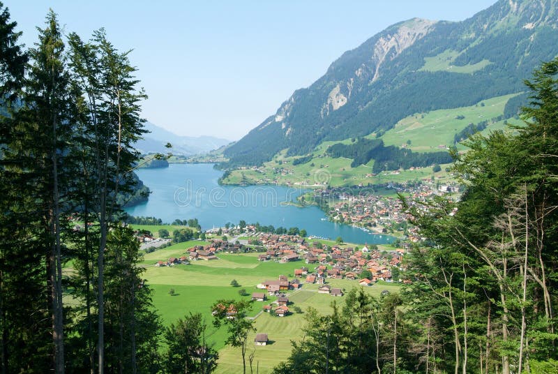 Lake Lungern Valley from Brunig Pass Stock Image - Image of forest ...