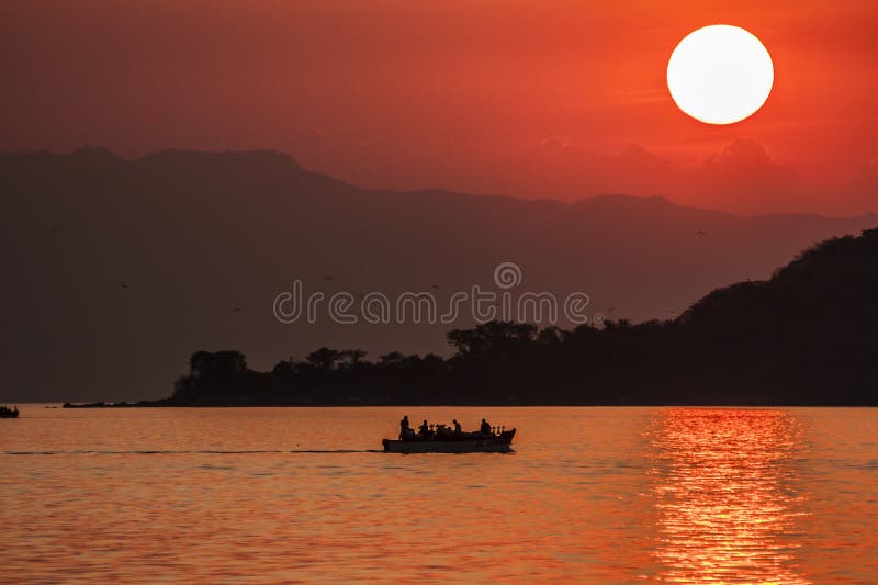 Lake Malawi Sunset stock photo. Image of sunshine, cape - 52148790
