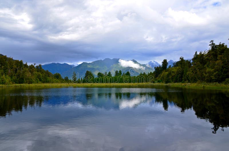 Lake Matheson Serene Relection Stock Photo - Image of forest, summer ...