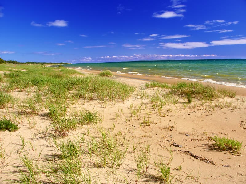 Lake Michigan Beach Landscape Stock Image - Image of bright, beach ...