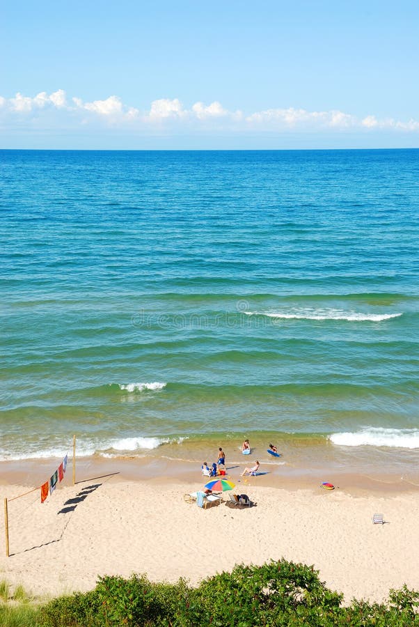Lake Michigan Beach in the Sum Stock Photo - Image of water, family ...