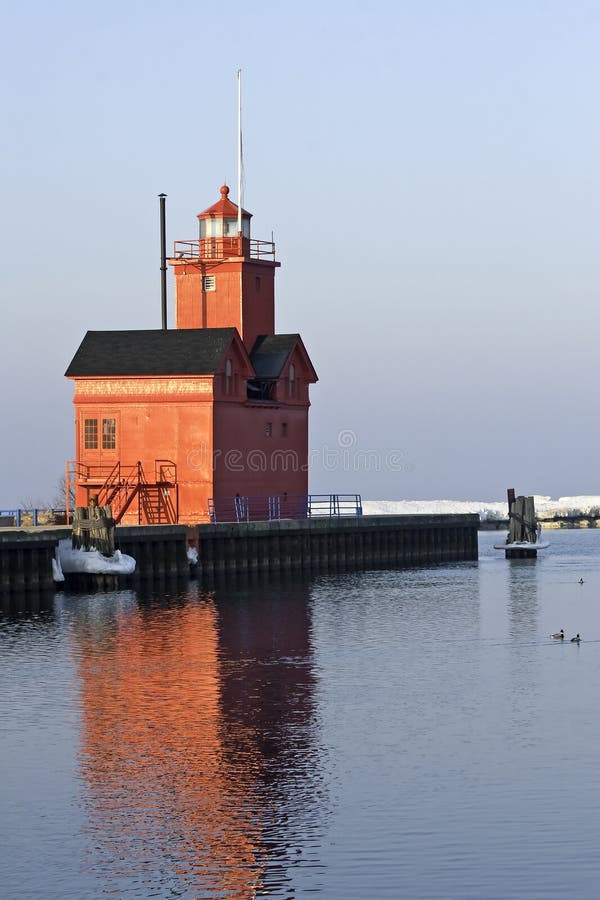 Lake Michigan Lighthouse in Morning Light Stock Photo - Image of lake ...