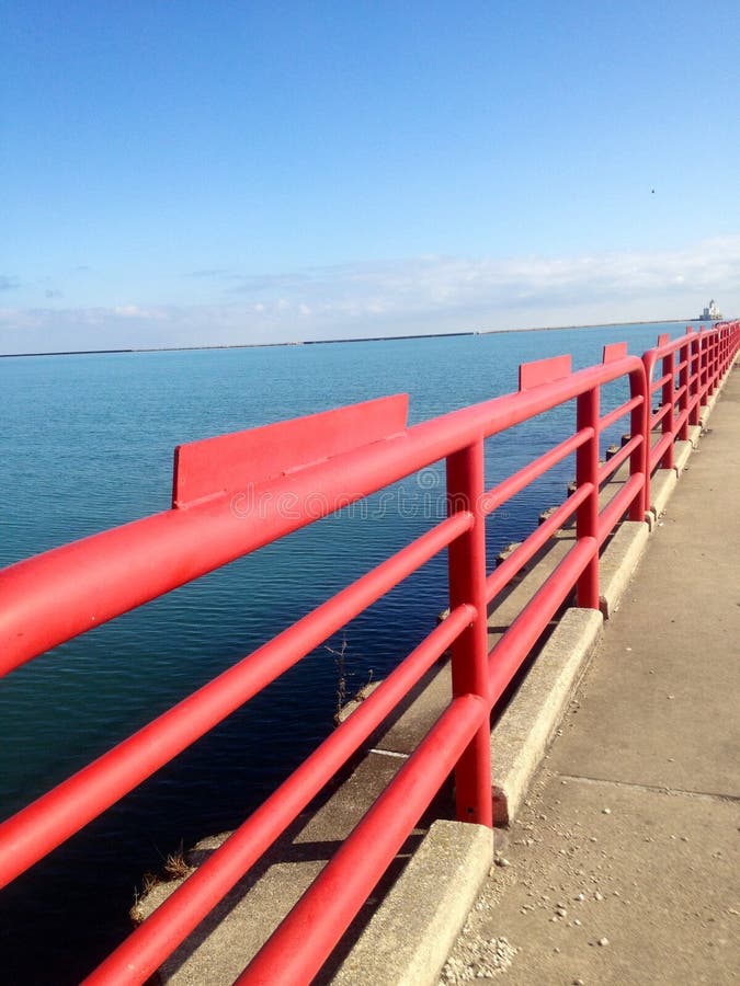 Lake Michigan Rail stock image. Image of michigan, water - 52441931