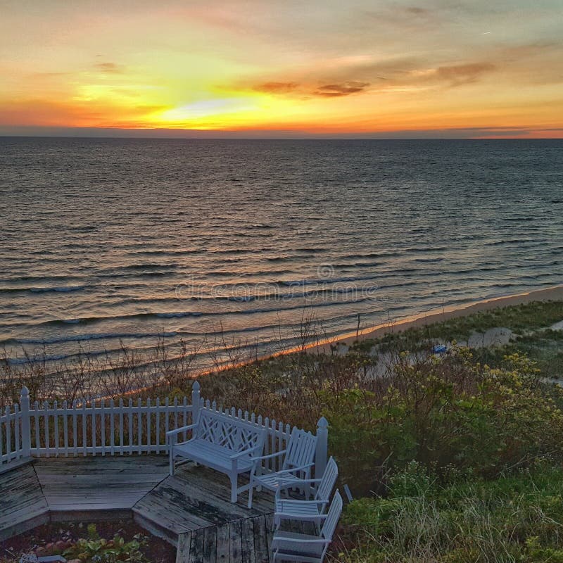 Lake Michigan sunset stock image. Image of michigan, pure - 54569373