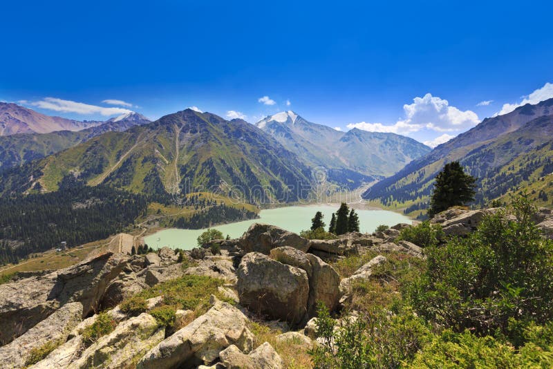 Lake Mountain Landscape Central Asia Stock Image - Image of peak ...