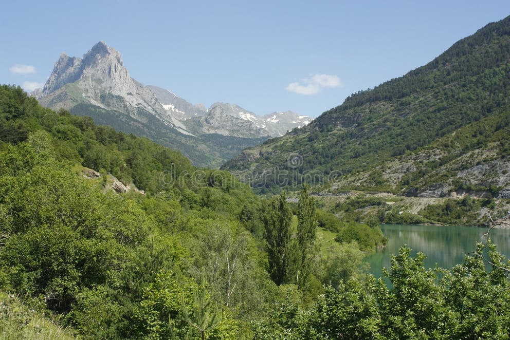 Lake and Mountain in Tena Valley, Pyrenees Stock Photo - Image of ...