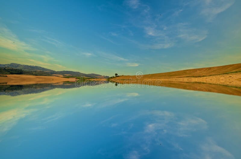 A Lake in the Mountain Under the Blue Sky Stock Illustration ...
