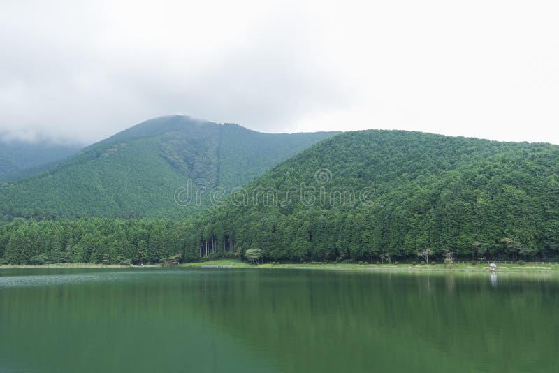 Lake and Mountain View in Yamanashi , Japan . Stock Image - Image of ...