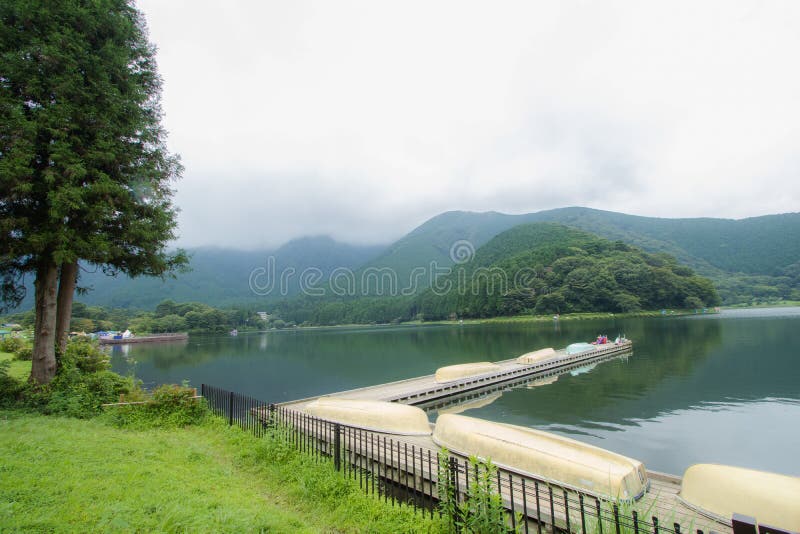 Lake and Mountain View in Yamanashi , Japan . Stock Image - Image of ...