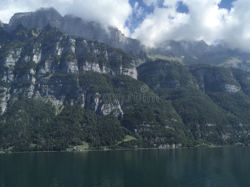 Lake with mountain stock image. Image of water, walensee - 240676187