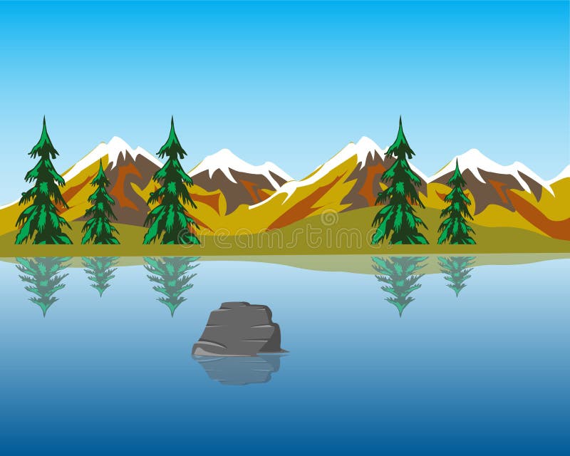 Lake in wood stock illustration. Illustration of peak - 52904689