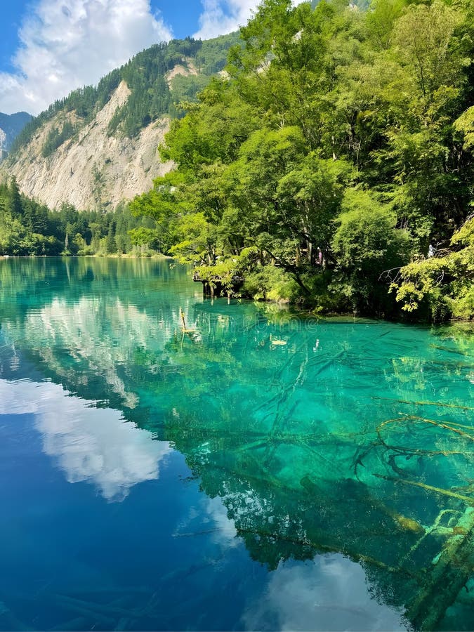 Blue Lake Water in Green Mountains and Blue Sky Stock Photo - Image of ...