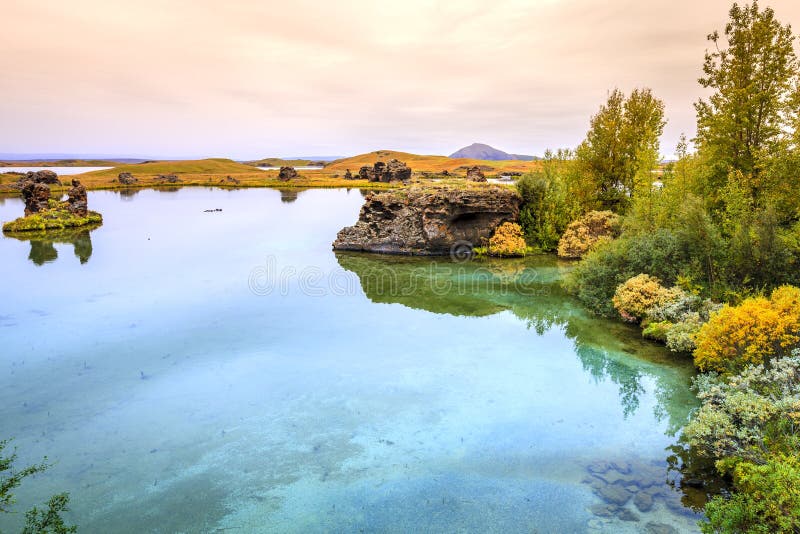 Lake Myvatn view stock image. Image of clouds, area, beautiful - 11584283