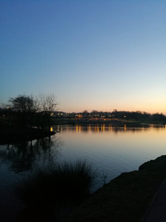 Lake at night!so nice! stock photo. Image of lake, swan - 177936498
