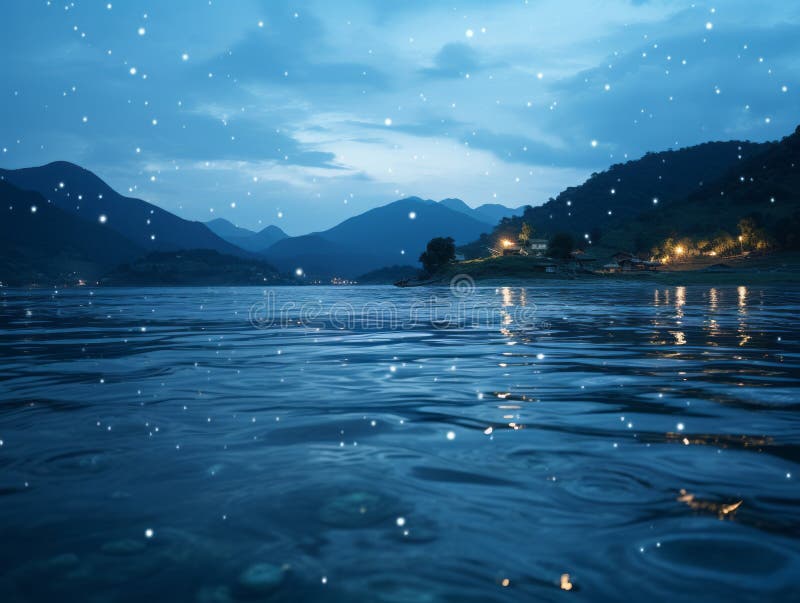 A Lake at Night with Snow Falling on it Stock Illustration ...