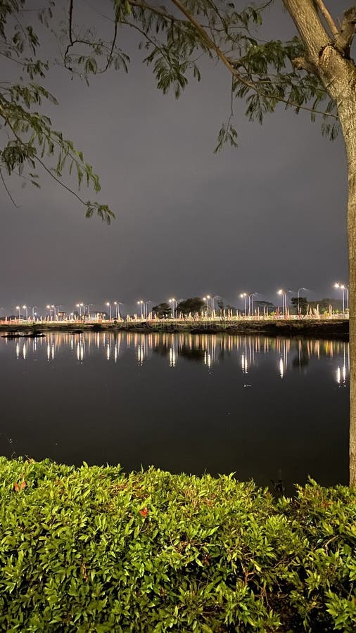 Lake in the night stock photo. Image of views, lights - 387927640