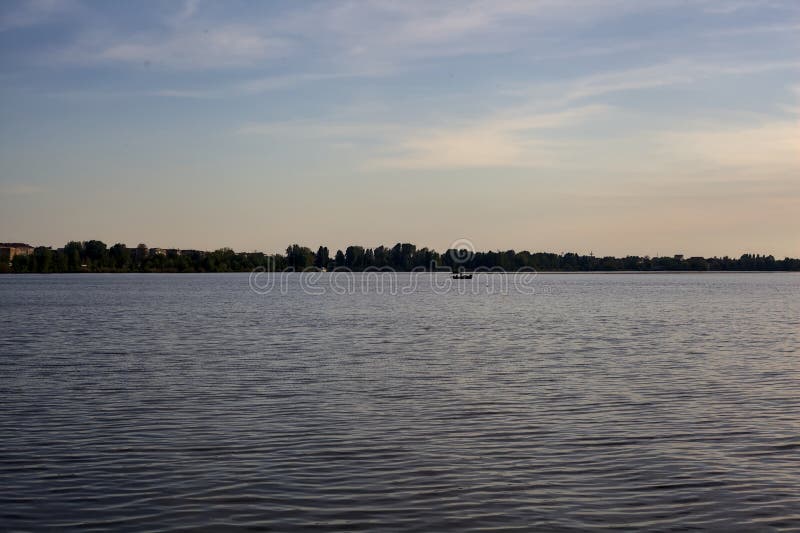Lake with the Opposite Shore in the Distance Lake at Sunset Stock Photo ...