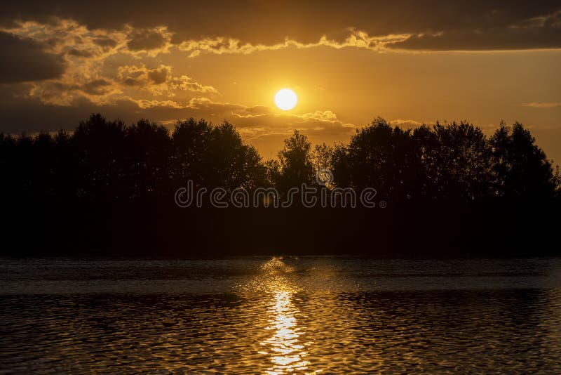 The Lake with Orange Water in the Summer at Sunset Stock Photo - Image ...