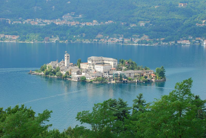 Lake Orta, Italy. San Giulio Island Stock Image - Image of church ...