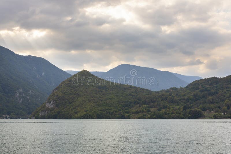 Lake Perucac and Tara Mountain with Amazing Sky at Sunset Stock Image ...
