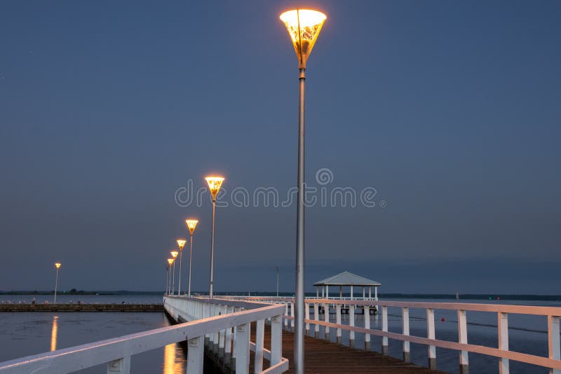 Lake Pier Early in the Evening. Summer Stock Image - Image of pier ...
