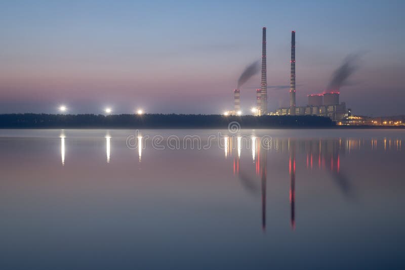 Lake and power station stock photo. Image of station - 124208136