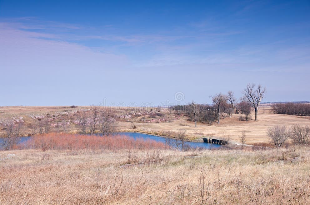 Lake and Prairie at Blue Mounds Stock Photo - Image of landscape ...
