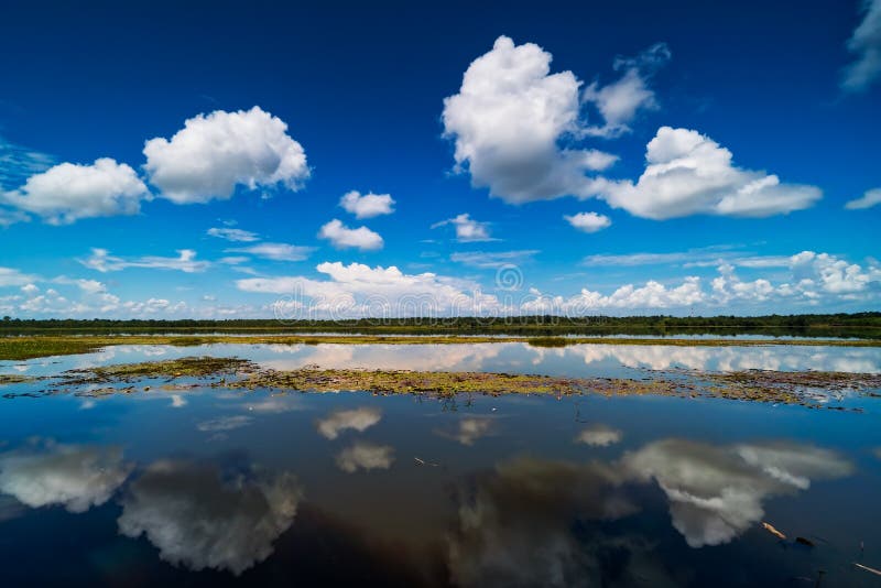 Lake with Reflection Clouds Stock Photo - Image of water, cumulus ...