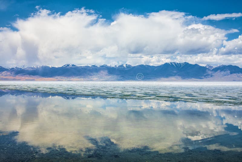 Lake with Reflection of Mountains and Clouds on Water Stock Image ...
