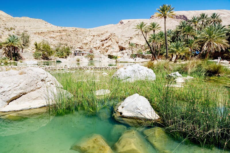 An oasis in the Oman stock image. Image of mountains - 201416423