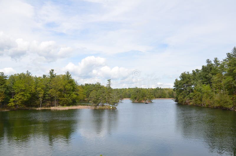 Lake or River Water and Trees at Canada United States Border Stock ...