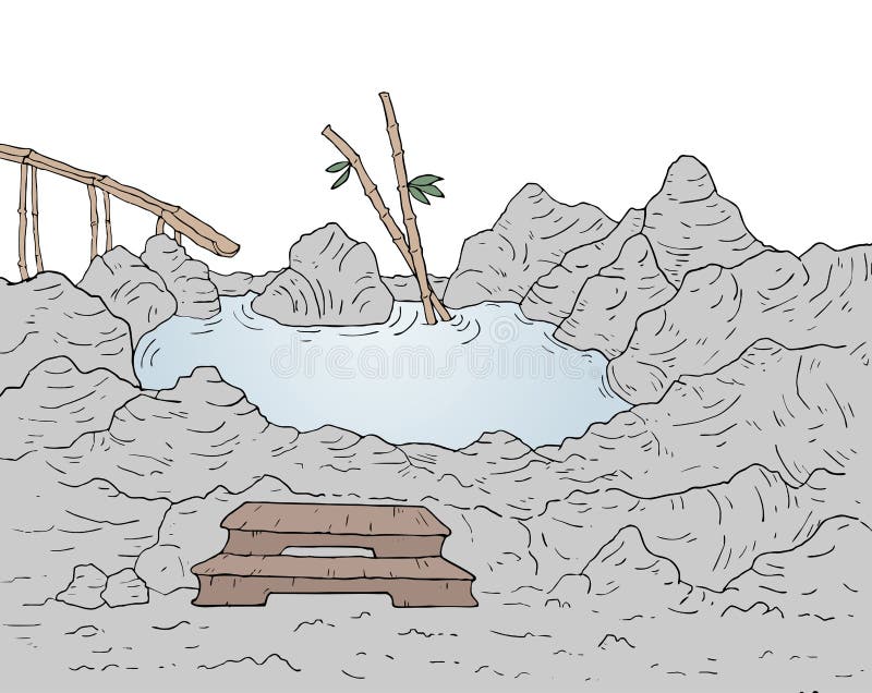 Lake in rocks illustration stock vector. Illustration of iceland ...