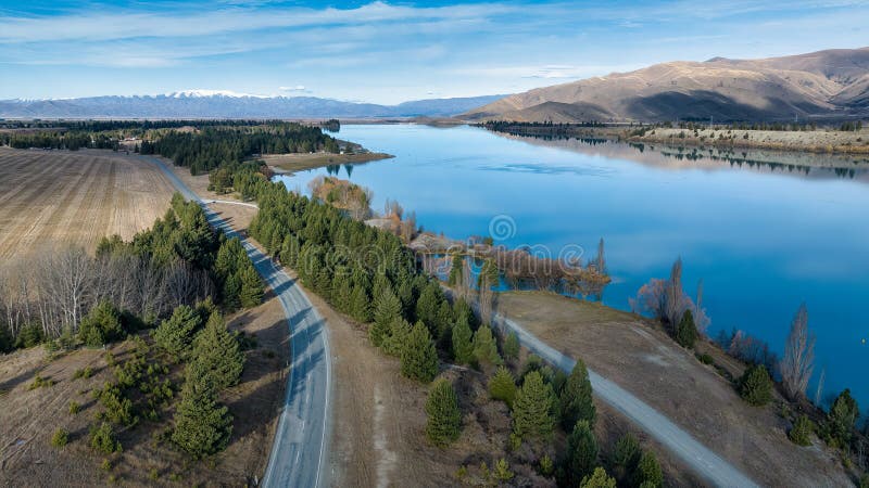 Lake Ruataniwha Scenery Viewed from a Drone Above the Water Stock Photo ...