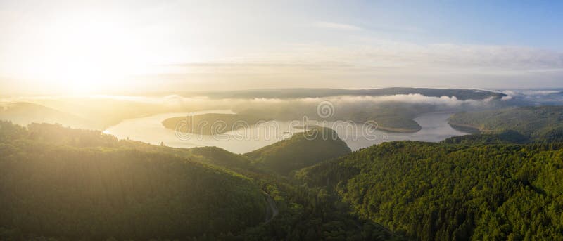 Lake Rursee in the Eifel National Park at the Morning Stock Photo ...