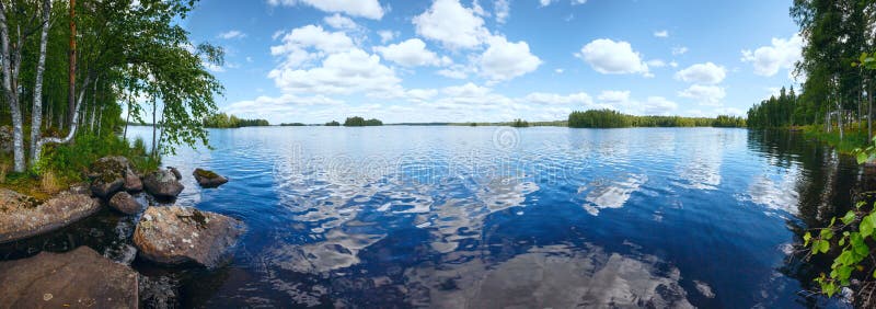 Lake Rutajarvi Summer Panorama (Finland). Stock Photo - Image of cloud ...