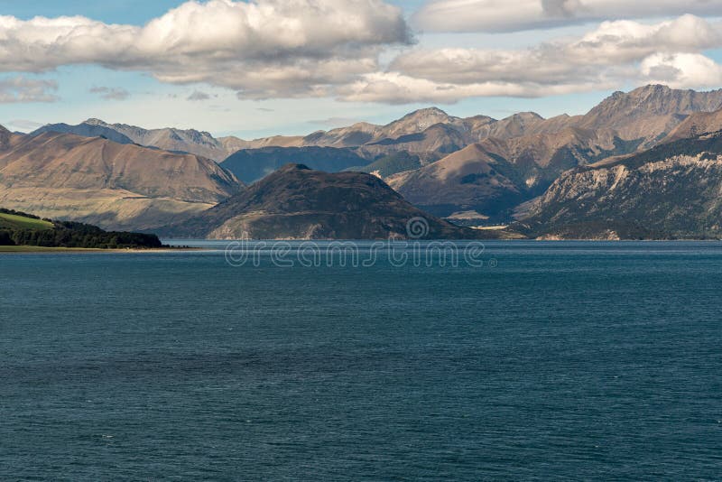 The Mountains Along Both Sides of Lake Hawea Near Wanaka Stock Image ...
