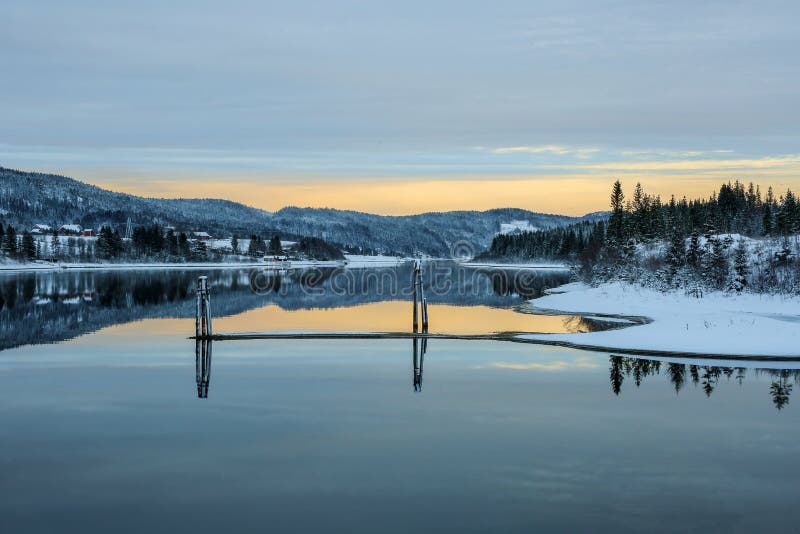 Sunset on Selbu lake stock photo. Image of skier, light - 59899202