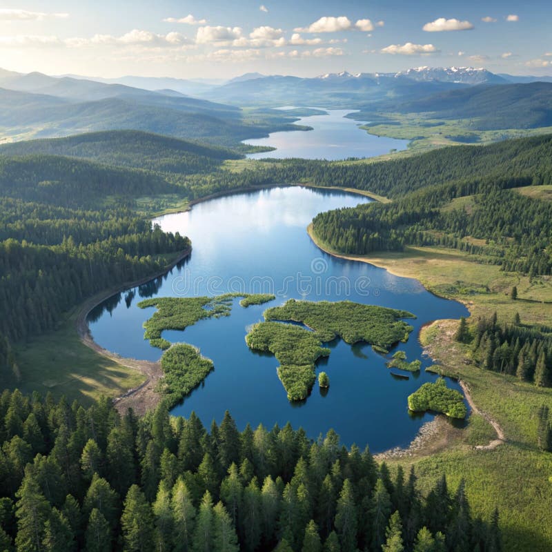 A Lake in the Shape of the World S Continents Amidst Untouched Nature ...